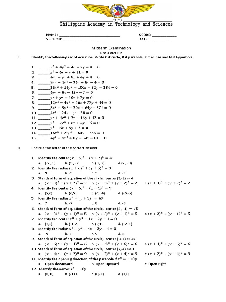 Midterm Precal | PDF | Cartesian Coordinate System | Ellipse