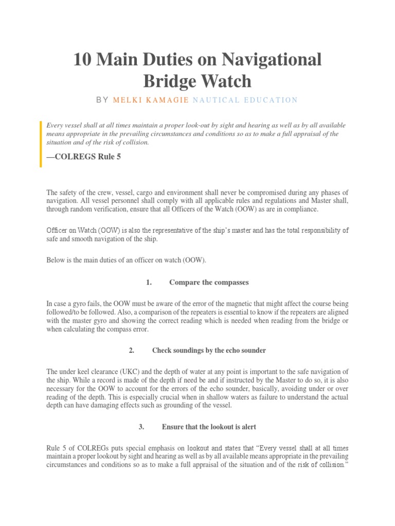 10 Main Duties On Navigational Bridge Watch | PDF | Navigation | Water ...