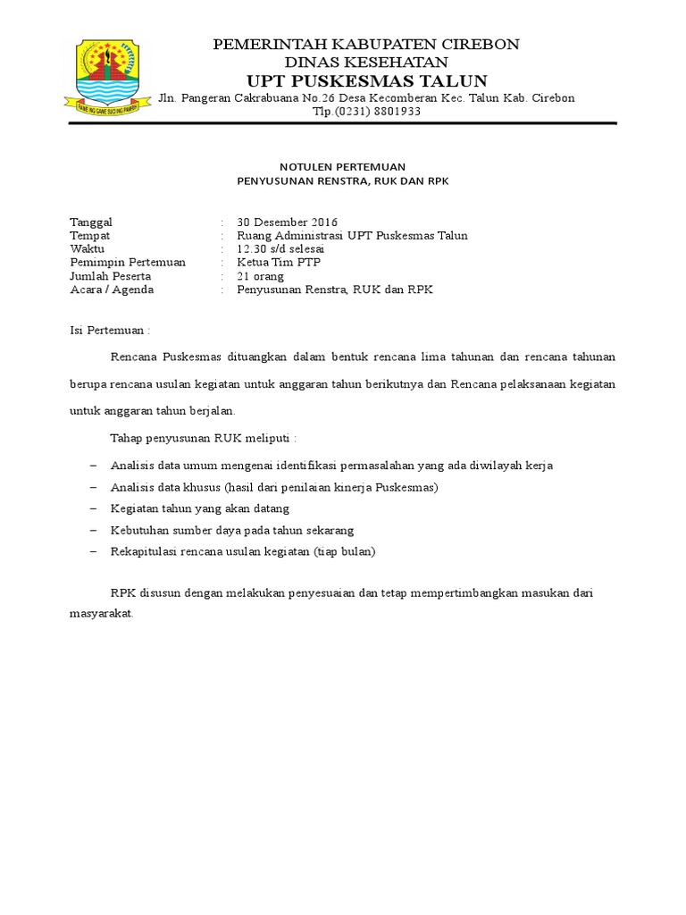 Notulen Pertemuan Penyusunan Renstra, Ruk Dan RPK | PDF