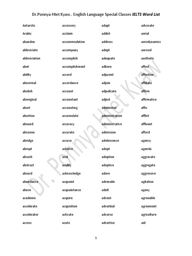 IELTS Word List PDF Nature