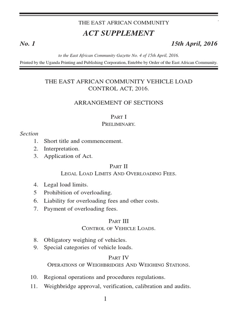 Regulating Vehicle Loads in East Africa: An Analysis of the East ...