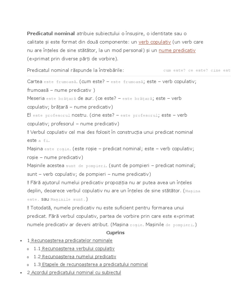 Predicatul Nominal | PDF