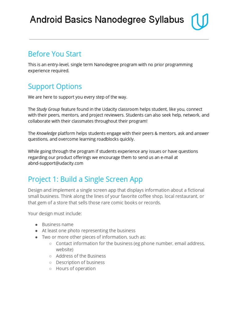Android Basics Nanodegree Syllabus Pdf Pdf Application Programming Interface Mobile App