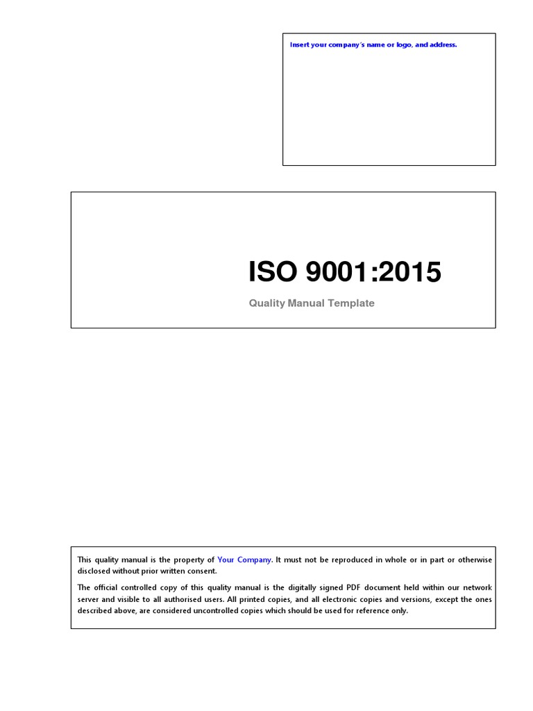 ISO 9001 2015 Quality Manual Template Sample | PDF | Competence (Human ...
