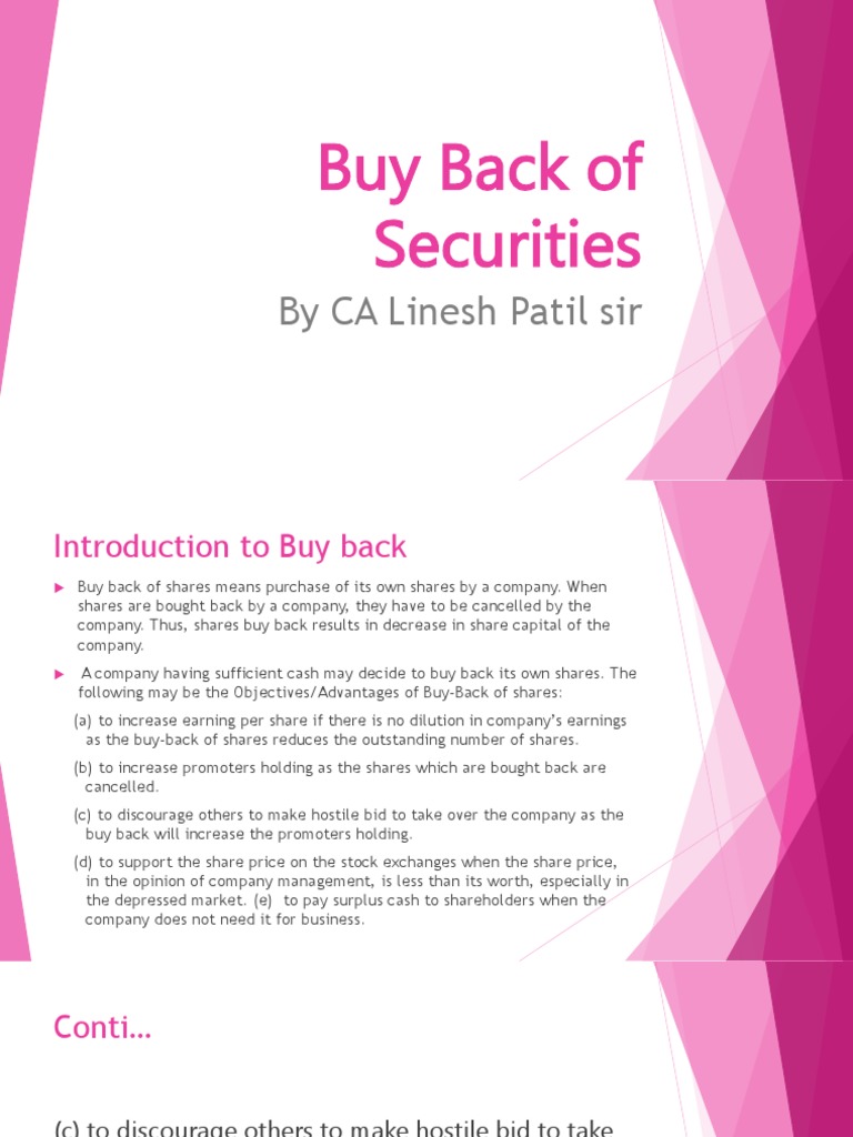 Buy Back of Securities: by CA Linesh Patil Sir | PDF | Share Repurchase ...