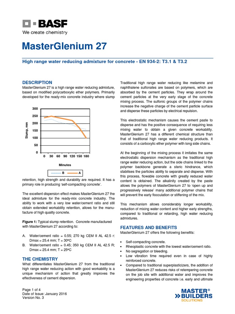Basf Masterglenium 27 Tds | PDF | Concrete | Chemical Substances
