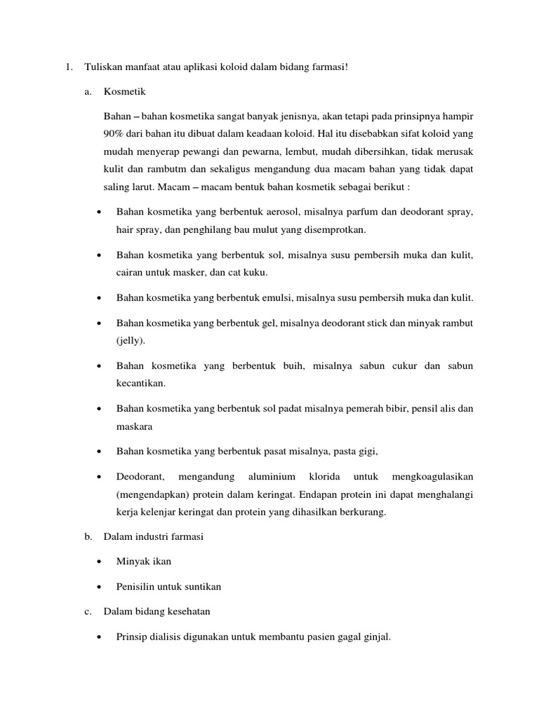 Manfaat Atau Aplikasi Koloid Dalam Bidang Farmasi | PDF | Memasak ...