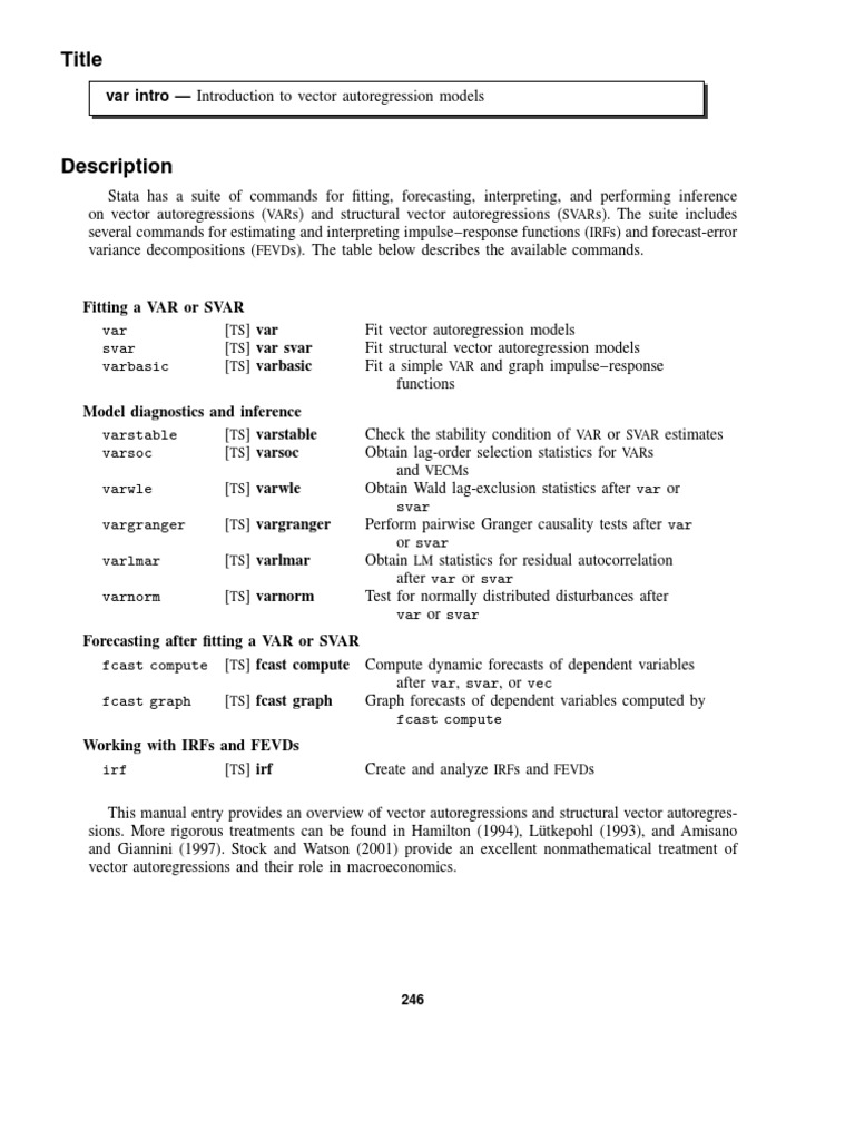 Stata Var - Intro Introduction To Vector Auto Regression Models | PDF ...