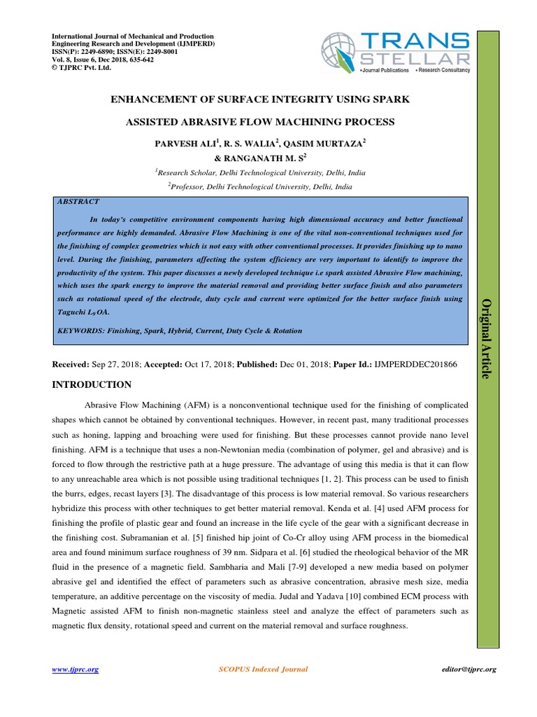 Enhancement of Surface Integrity Using Spark Assisted Abrasive Flow ...