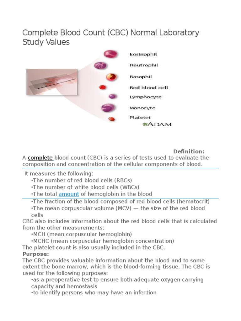 Complete Blood Count (CBC) Normal Laboratory Study Values: Definition ...