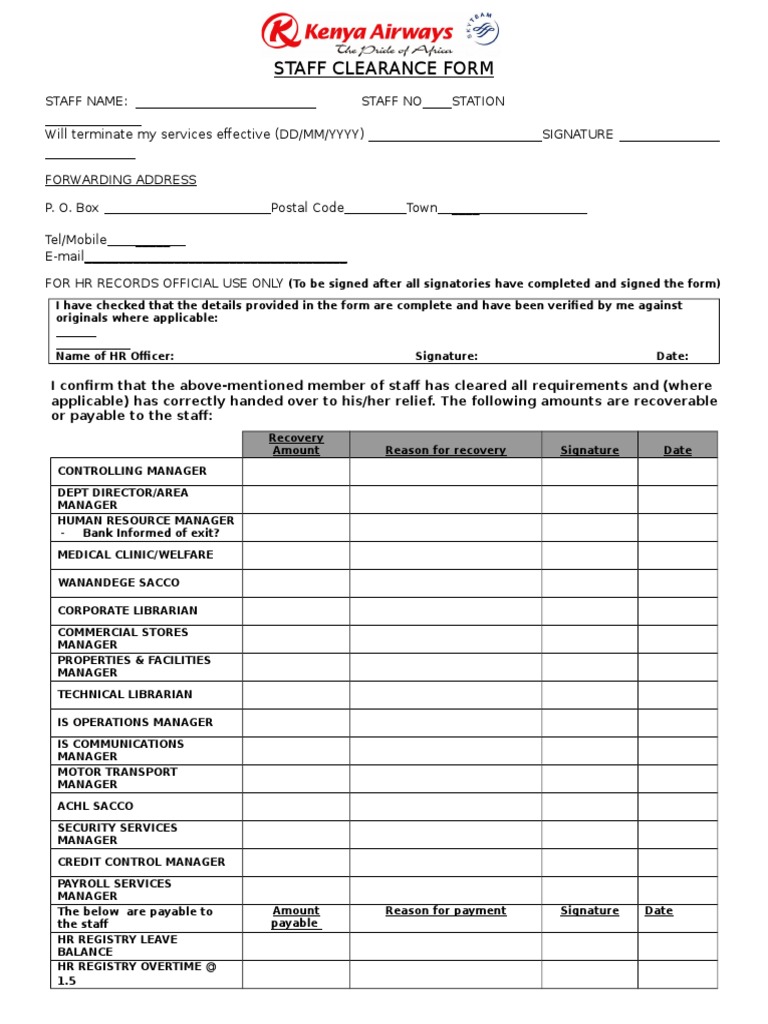 Staff Clearance Form - Revised Jul 2017 | PDF