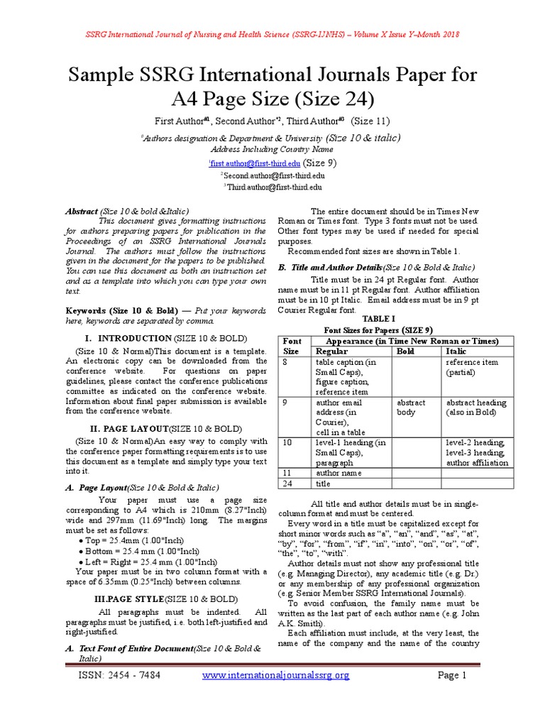Sample SSRG International Journals Paper For A4 Page Size (Size 24 ...