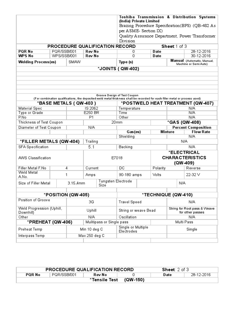 Smaw Pqr Final | Ultimate Tensile Strength | Welding