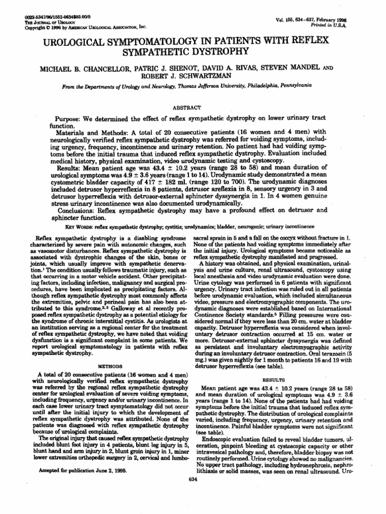 Urological Symptomatology in Patients With Reflex Sympathetic Dystrophy ...