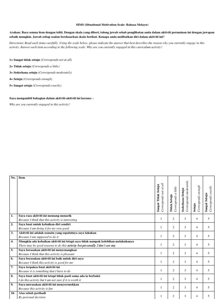 Situational Motivation Scale (Sims) | PDF
