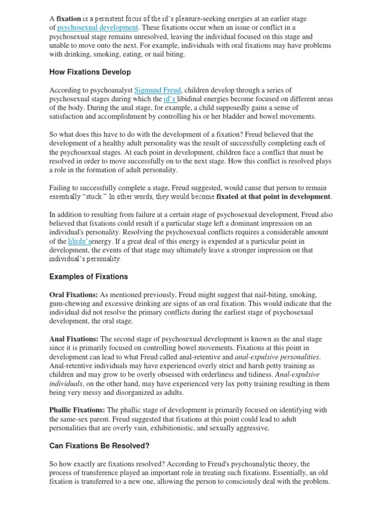 How Fixations Develop According to Freud's Psychosexual Stages | PDF ...