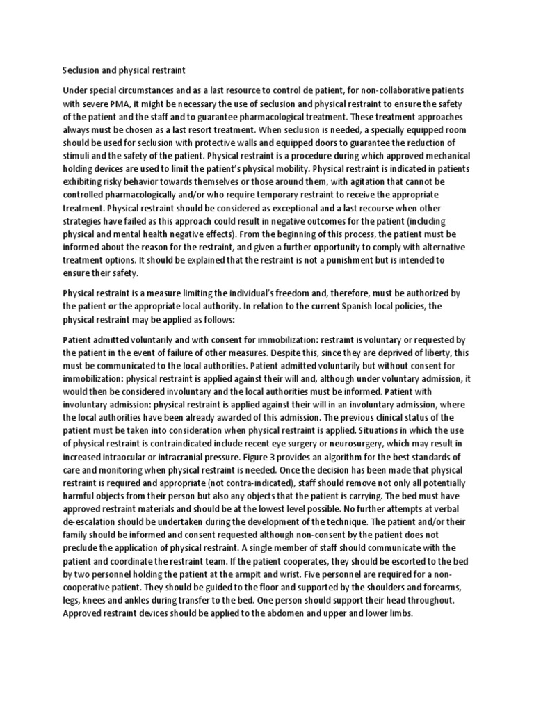 Seclusion and Physical Restraint | PDF | Patient | Consent