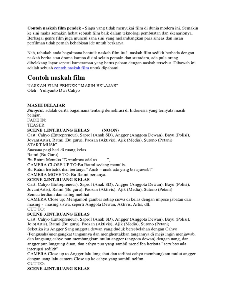 Contoh Naskah Film Pendek Sekolah - Perumperindo.co.id