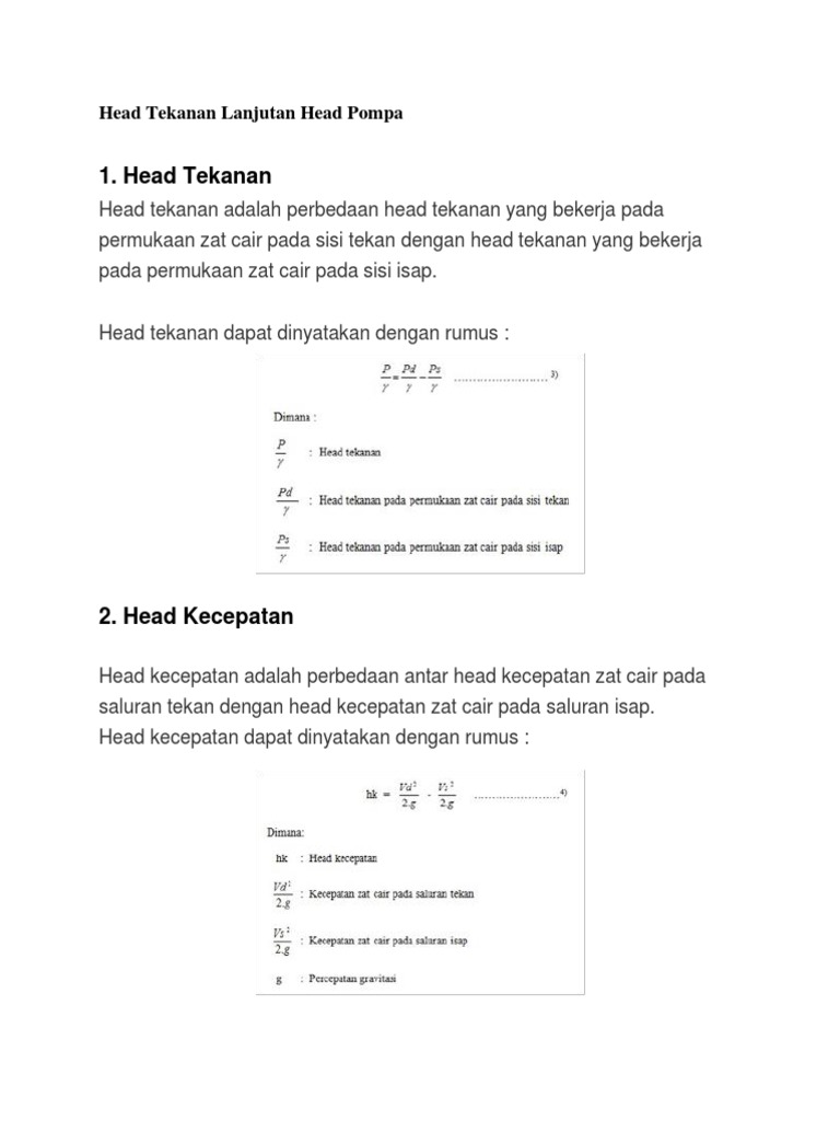 Head Tekanan Lanjutan Head Pompa | PDF