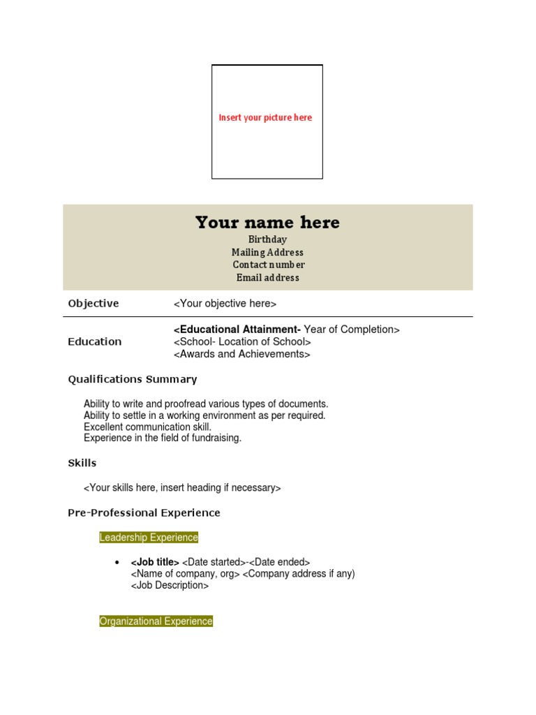 Original CV Template For OJT | PDF