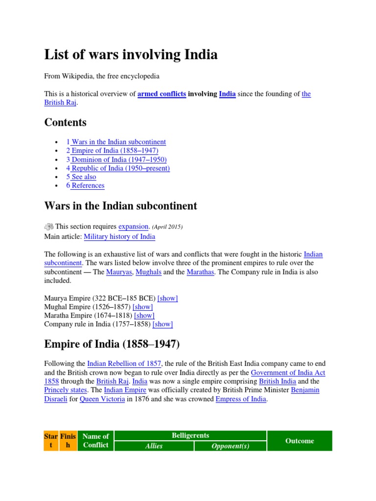 List of Wars Involving India | PDF | British Empire | Wikipedia