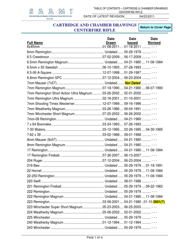 SAAMI Rifle Cartridge Drawings Index | Download Free PDF | Projectile ...