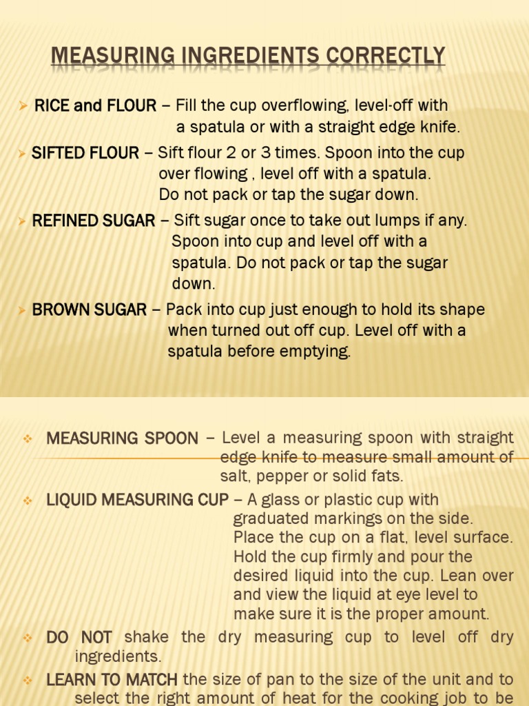 Accurate Ingredient Measurement Guide | PDF | Self-Improvement