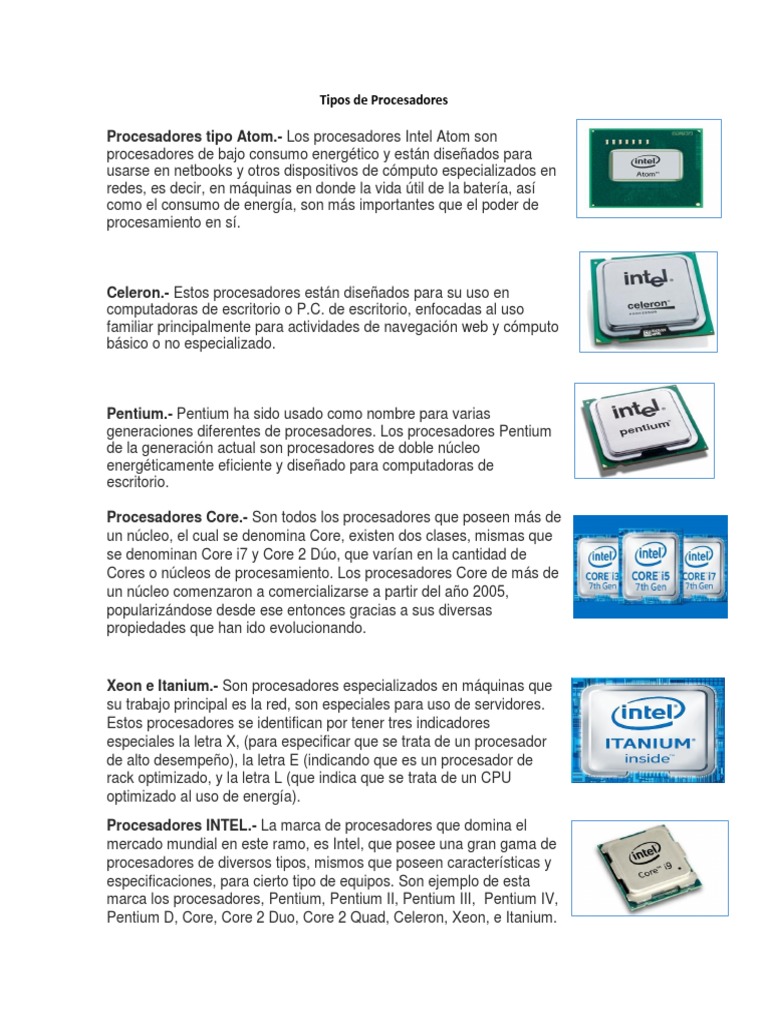 12 Tipos de Procesadores | PDF | Intel | Unidad Central de procesamiento