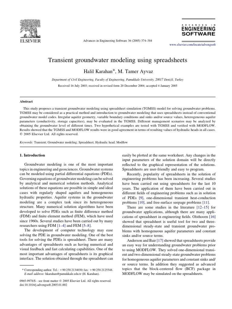 Transient Groundwater Modeling Using Spreadsheets Pdf Partial