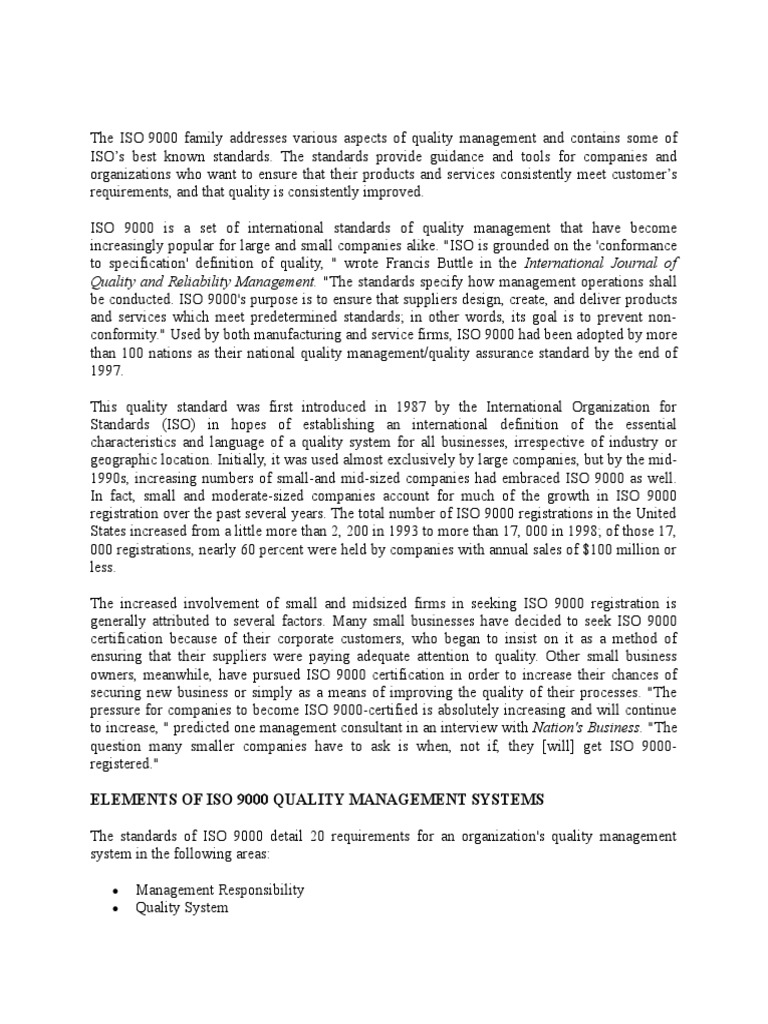 ISO 9000 Notes 1 | PDF | Iso 9000 | Quality Management System