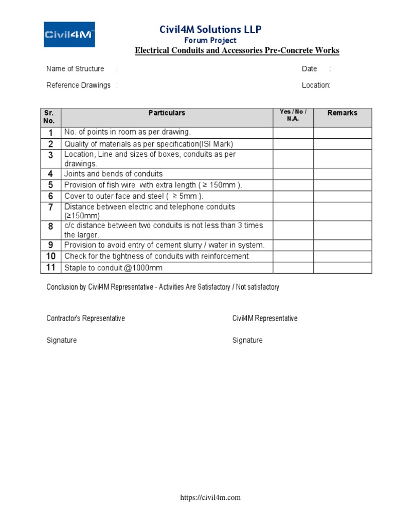 Electrical Conduit Pre-Concrete Checklist | PDF