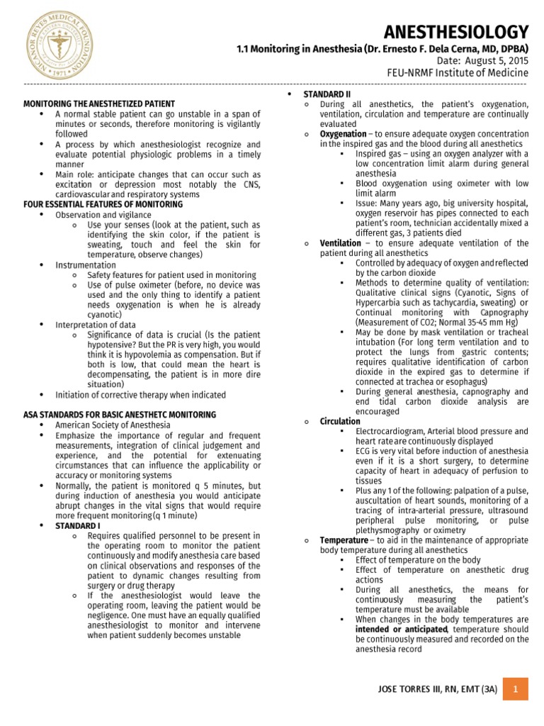 Monitoring in Anesthesia | PDF