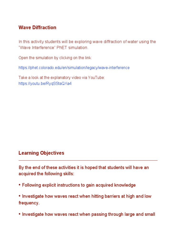PhET Wave Diffraction | PDF | Wavelength | Diffraction