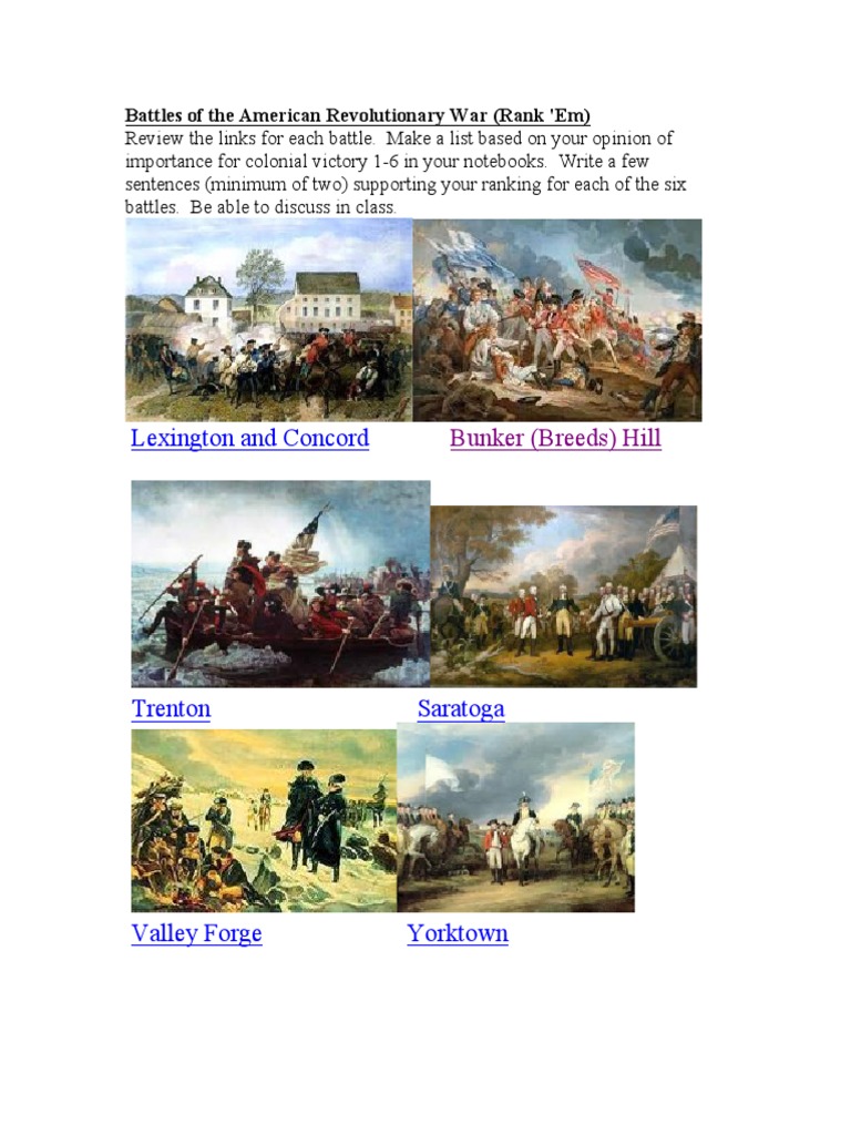 Notes - Battles of The American Revolutionary War - Rank em - ws-1 | PDF