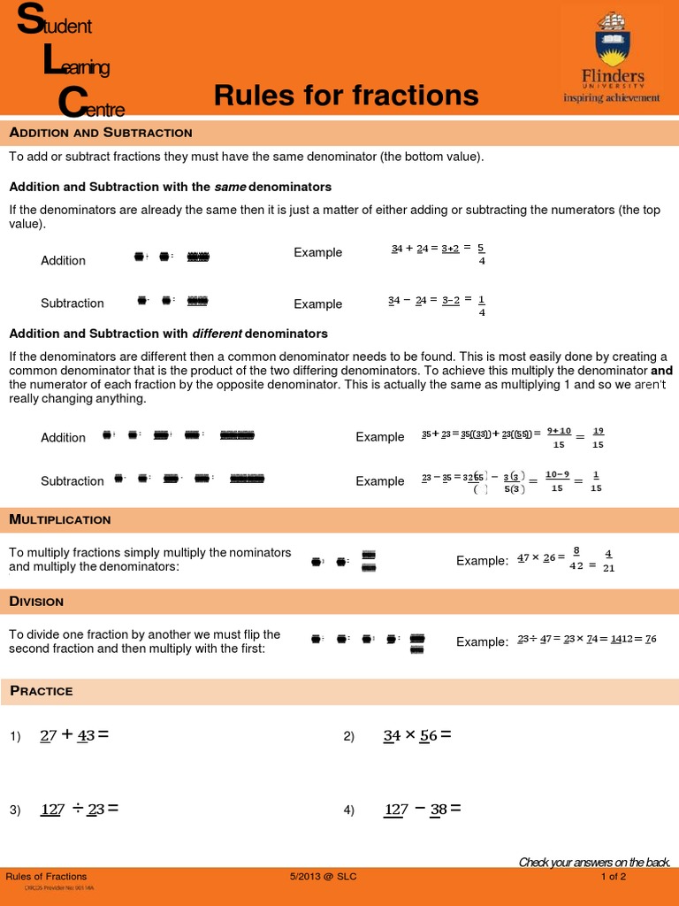 Rules For Fractions | PDF | Fraction (Mathematics) | Elementary Mathematics
