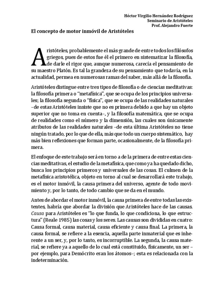 Aristóteles Motor Inmóvil | PDF | Aristóteles | Metafísica