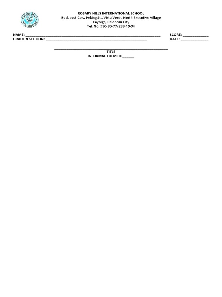 Rosary Hills School Informal Theme | PDF