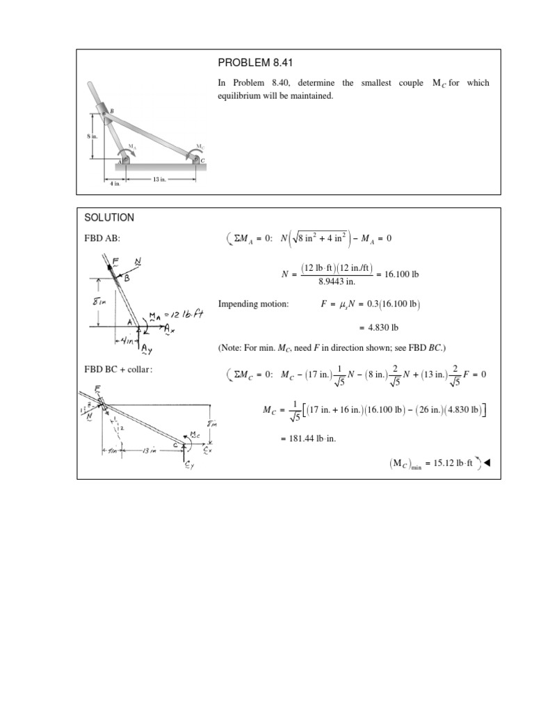 PROBLEM 8.41: M For Which | PDF | Friction | Trigonometric Functions