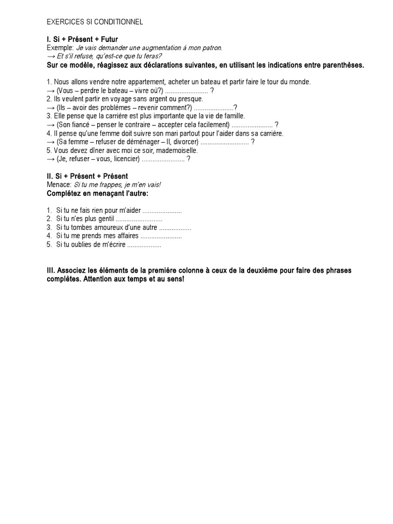 Exercices Si Conditionnel | PDF