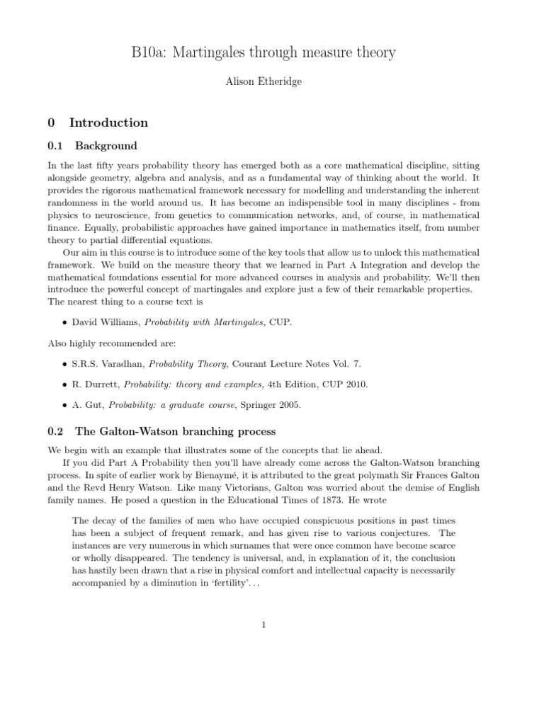 B10a: Martingales Through Measure Theory: Alison Etheridge | PDF ...