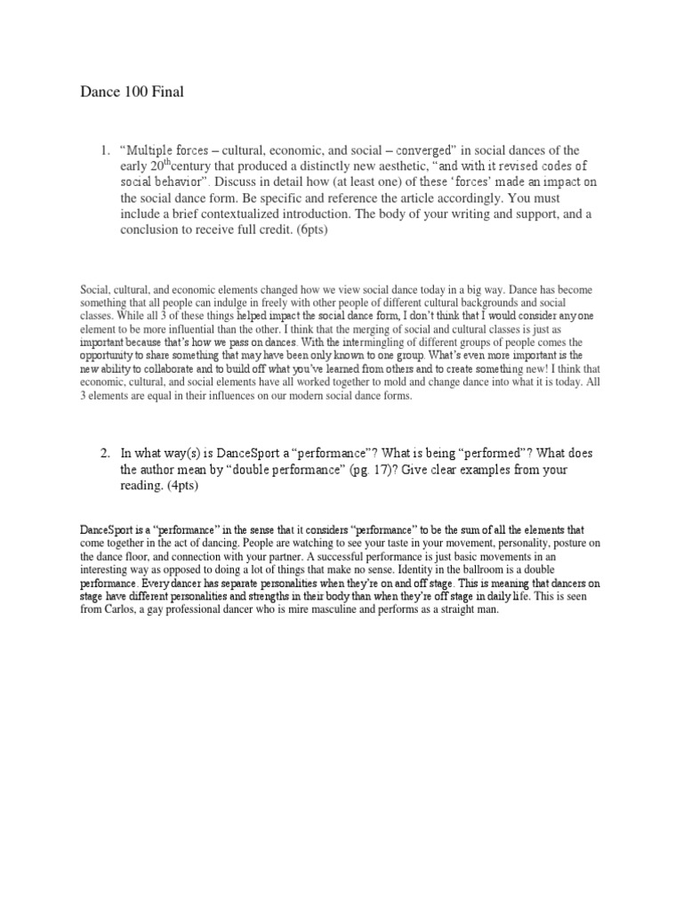 Dance History Final Essay | Ballroom Dance | Dances