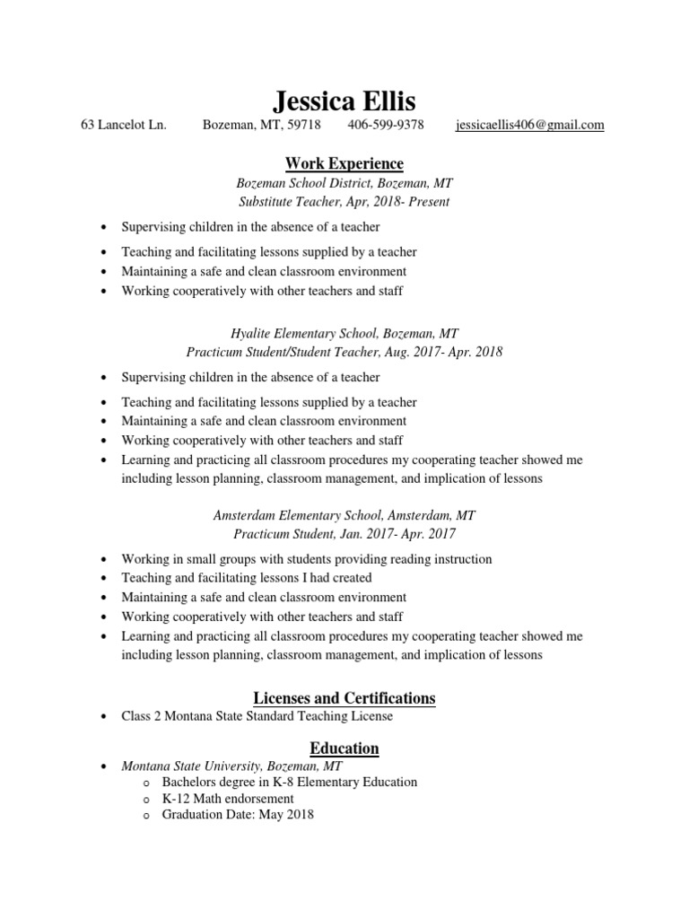 Jessica Ellis: Work Experience | PDF