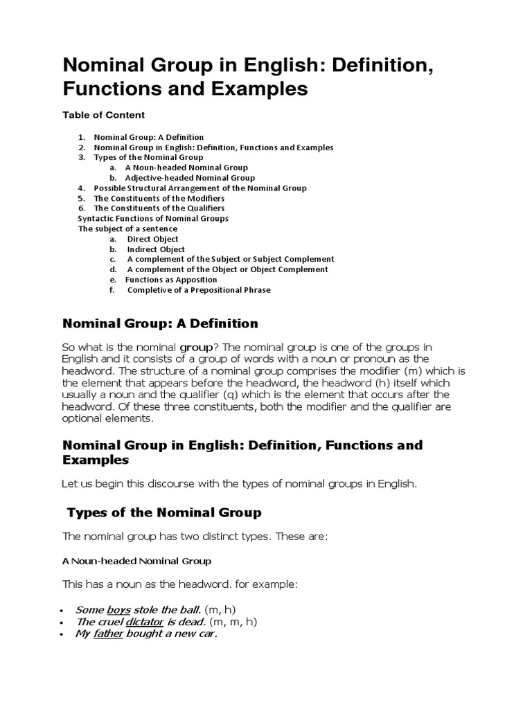 Nominal Group in English | PDF | Object (Grammar) | English Language