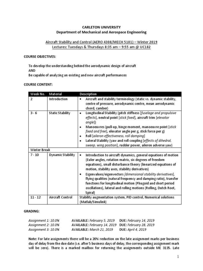 AERO4308 Course Outline 2019 | PDF | Flight Dynamics (Fixed Wing ...