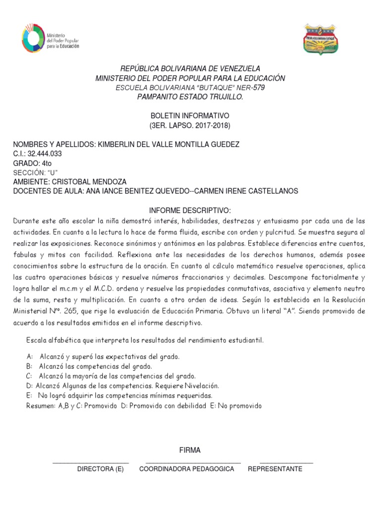 Boletas de 4to Grado | PDF | Educación primaria | Cociente de inteligencia