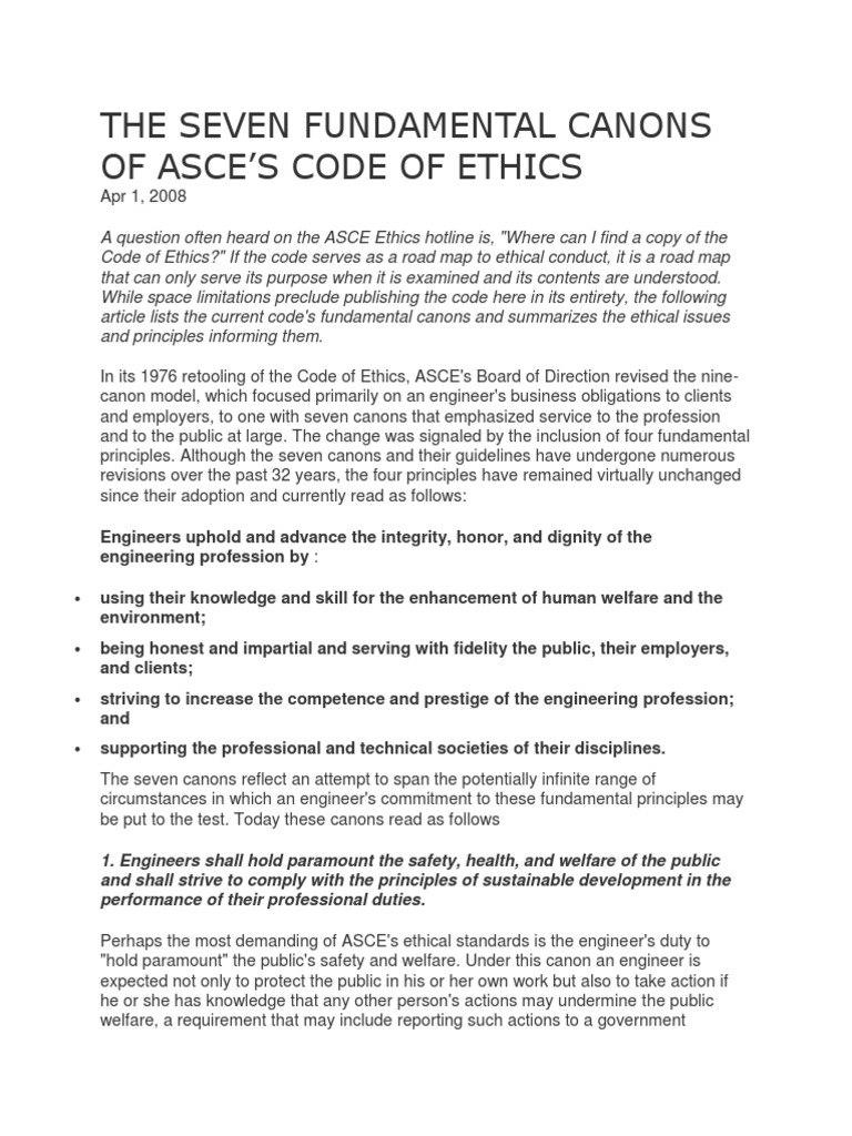The Seven Fundamental Canons of Asce | PDF | Engineer | Bribery