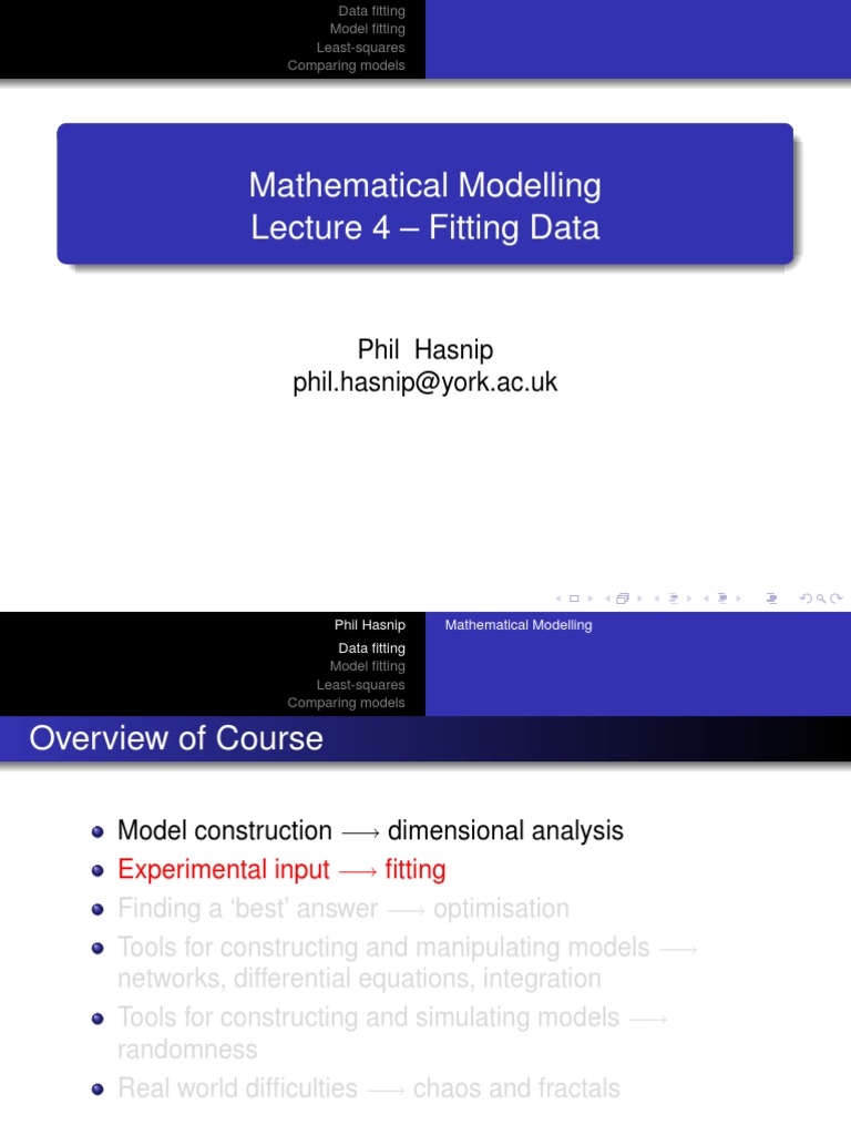 Mathematical Modelling Lecture 4 - Fitting Data: Phil Hasnip Phil ...