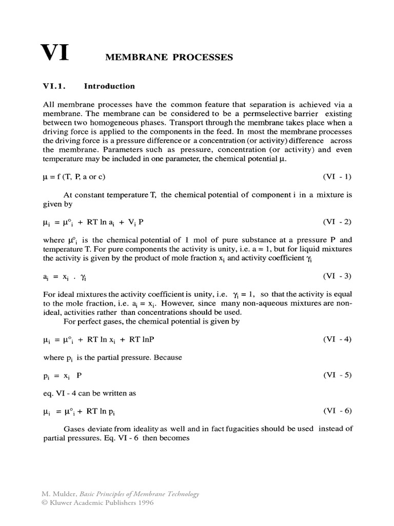 Membrane Processes: M. Mulder, Basic Principles of Membrane Technology ...