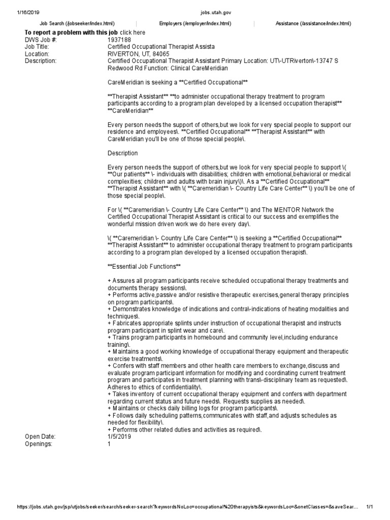Ot Job Posting | Download Free PDF | Occupational Therapy | Therapy