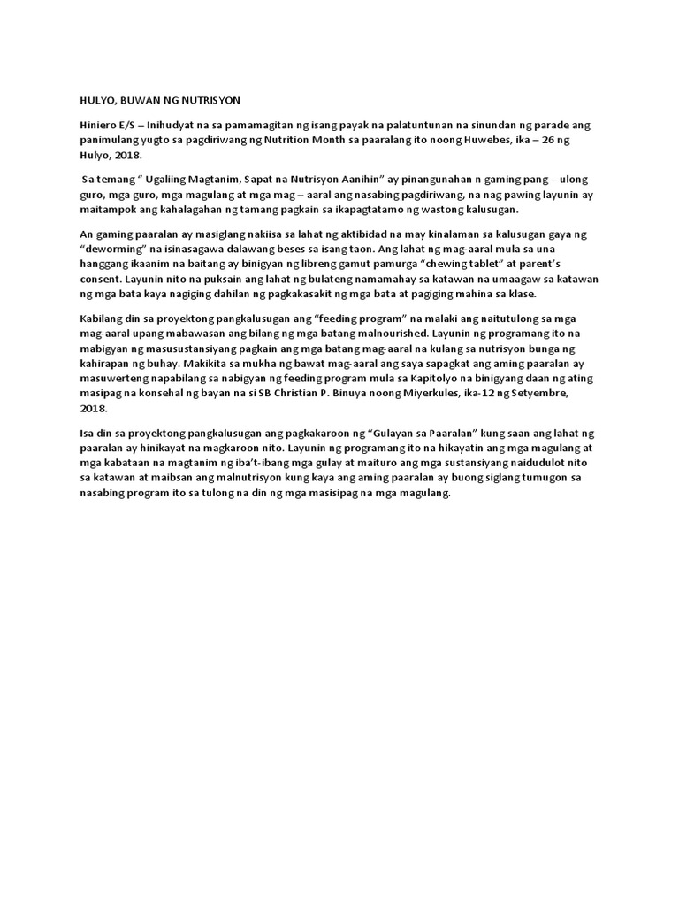 Hulyo Buwan NG Nutrisyon | PDF